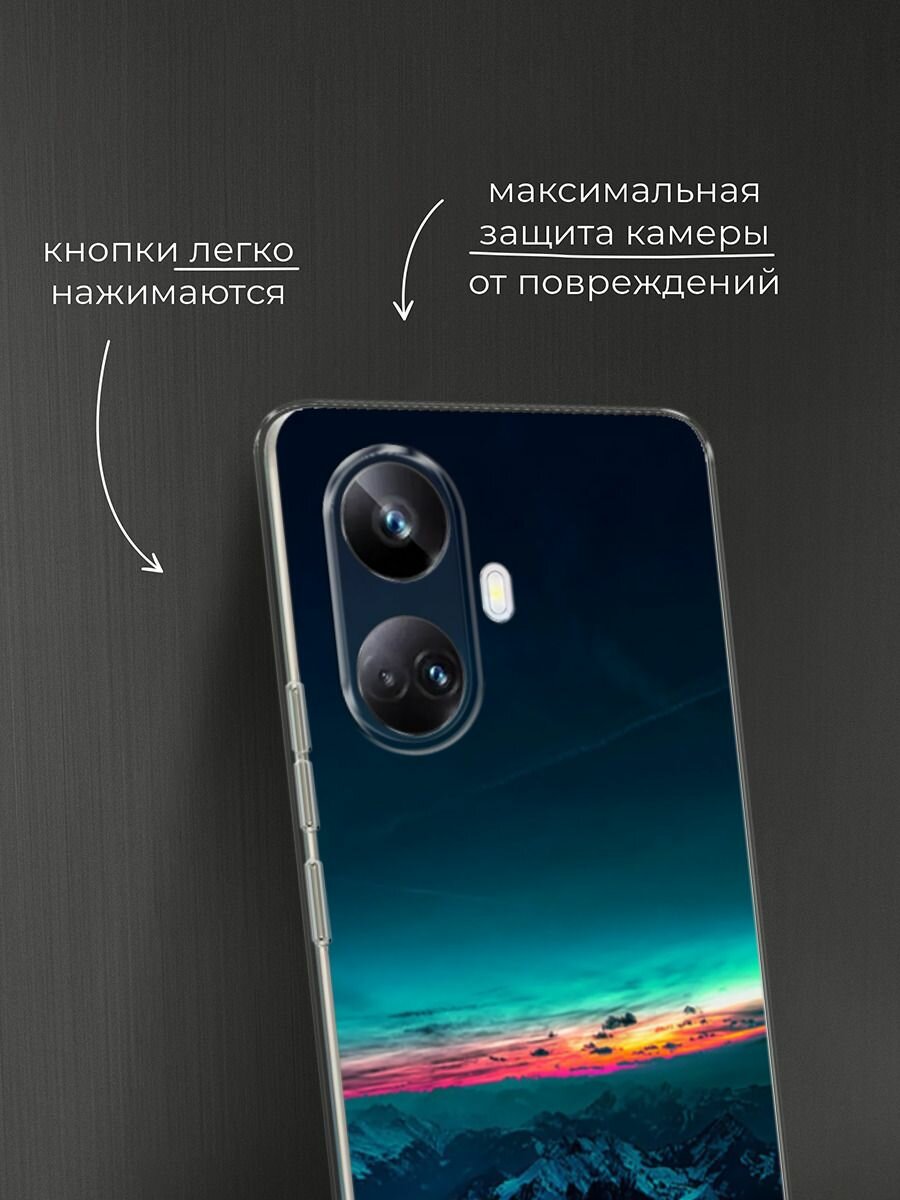 Чехол на Realme 10 Pro+ / Реалми 10 Про+ с принтом "Закат в горах" — фото 1