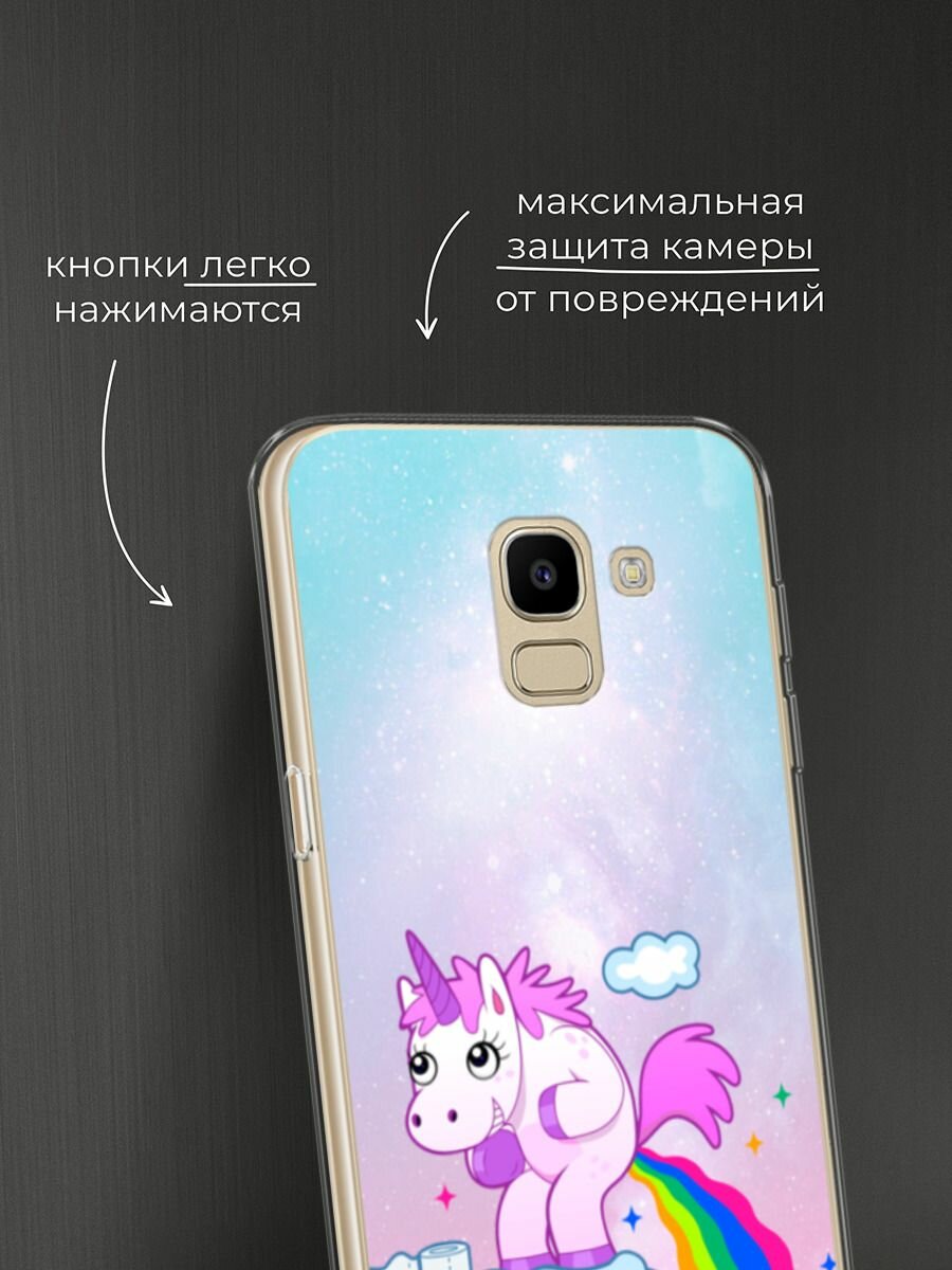 Чехол на Samsung Galaxy J6 2018 / Самсунг Галакси Джей 6 2018 с принтом "Единорог какает" — фото 1