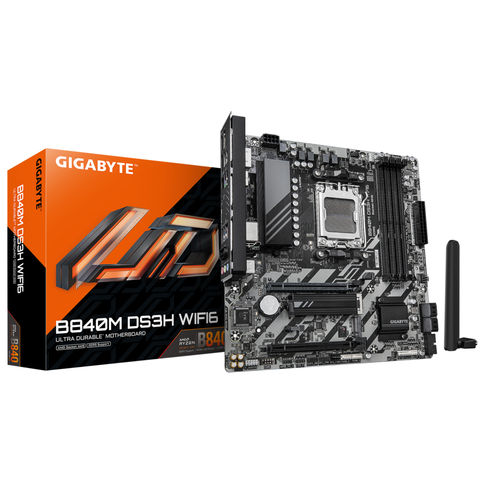 Материнская плата Gigabyte B840M DS3H WIFI6, AM5, AMD B840, Micro-ATX, RTL (B840M DS3H WIFI6)