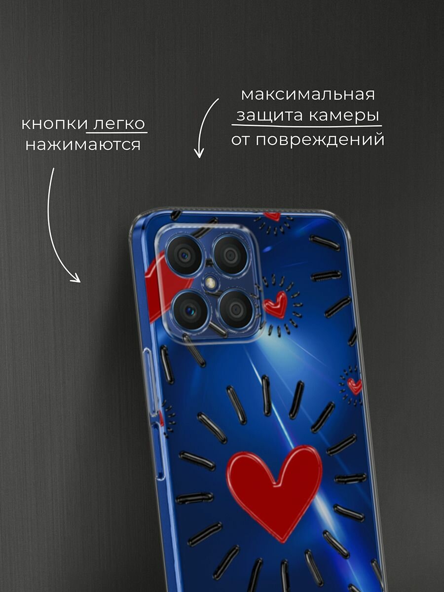 Чехол на Honor X8 / Хуавей X8 с принтом "Бордовые сердца паттерн" — фото 1