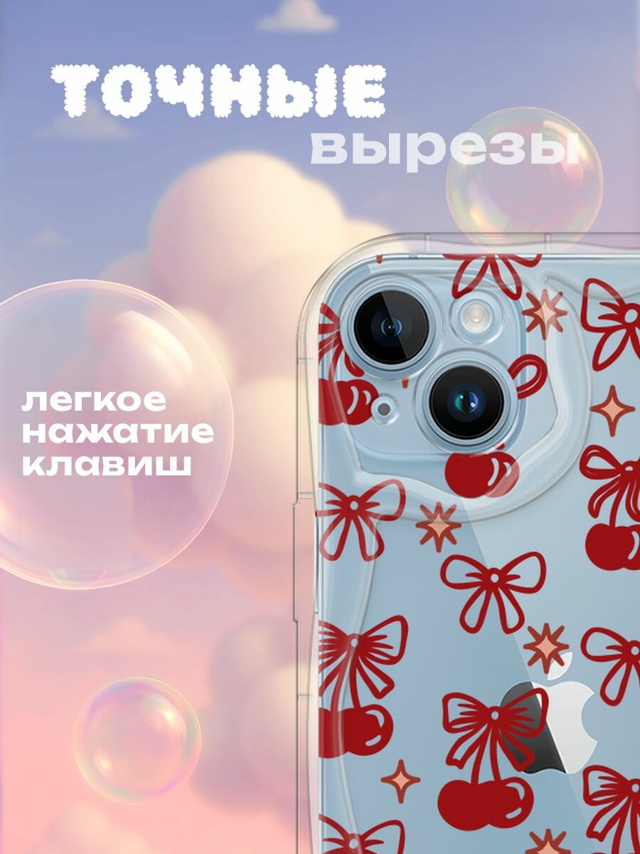 Чехол на Apple iPhone 14 / Айфон 14 с принтом "Вишня с бантиком" — фото 1