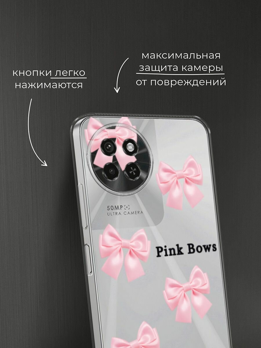 Чехол на Itel S23 / Ител S23 с принтом "Pink Bows", прозрачный — фото 1