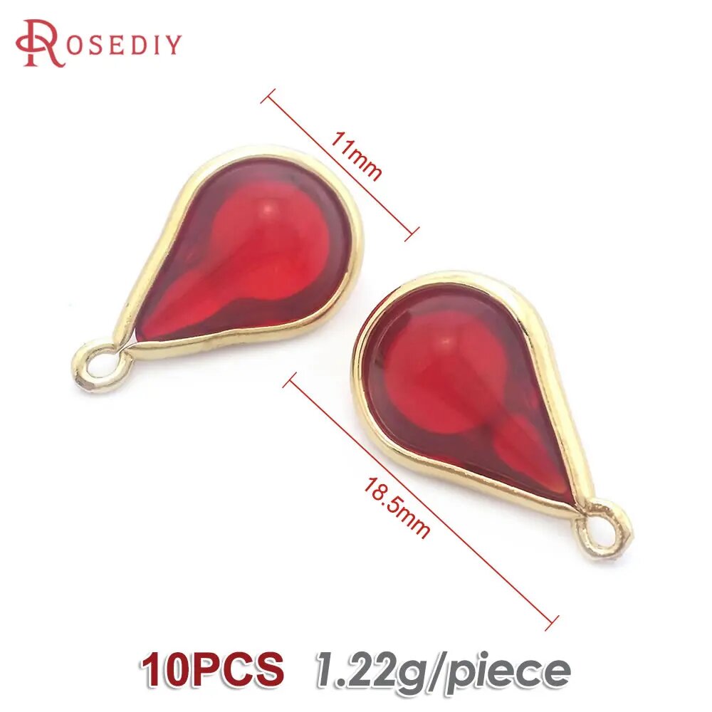 Подвески капля Rosediy, 18K золото, красный, 10 шт