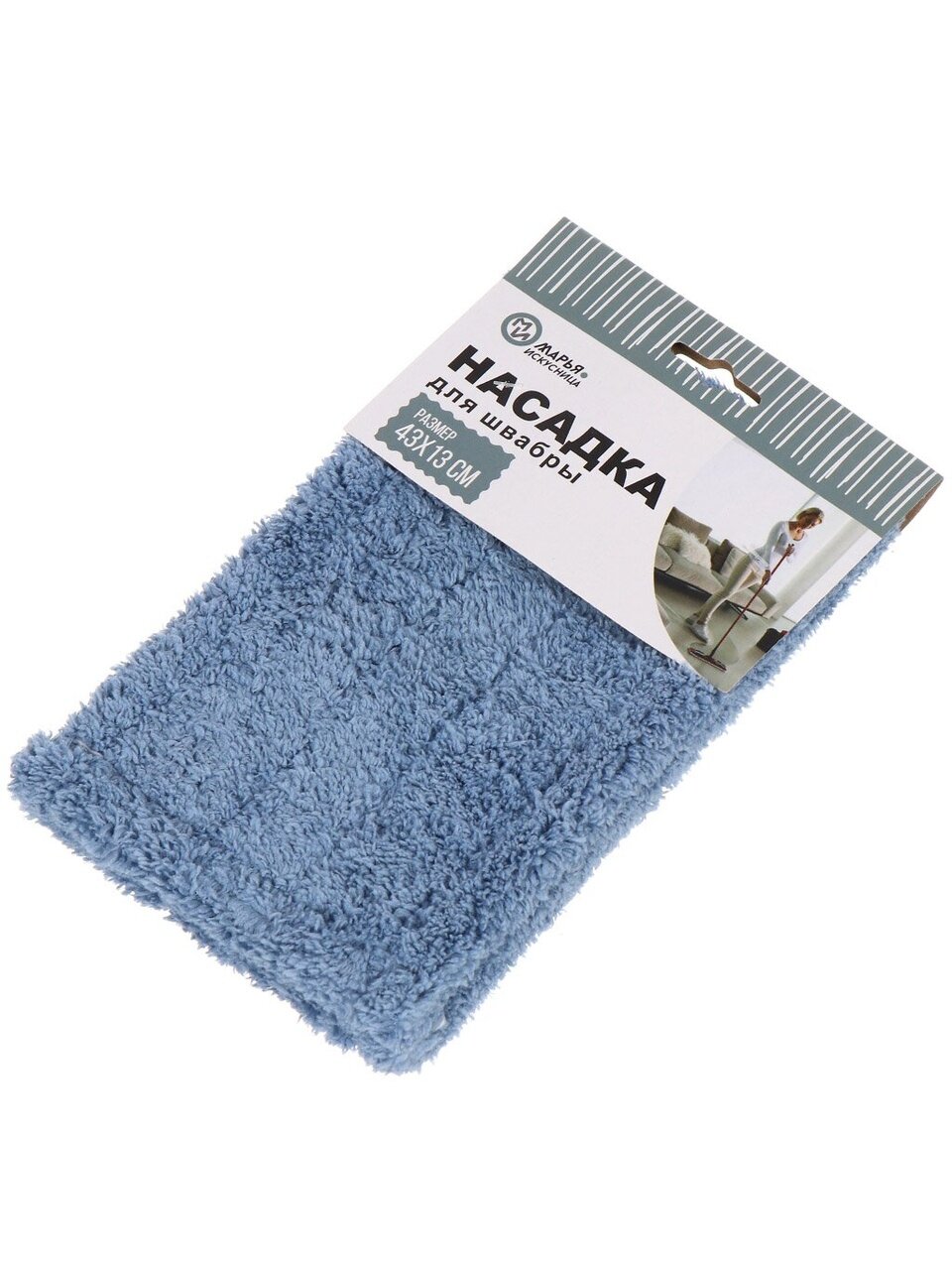 Сменный блок для швабры Марья Искусница HD1009, микрофибра, 43х13 см, плоский, прямоугольный, кобальтовый