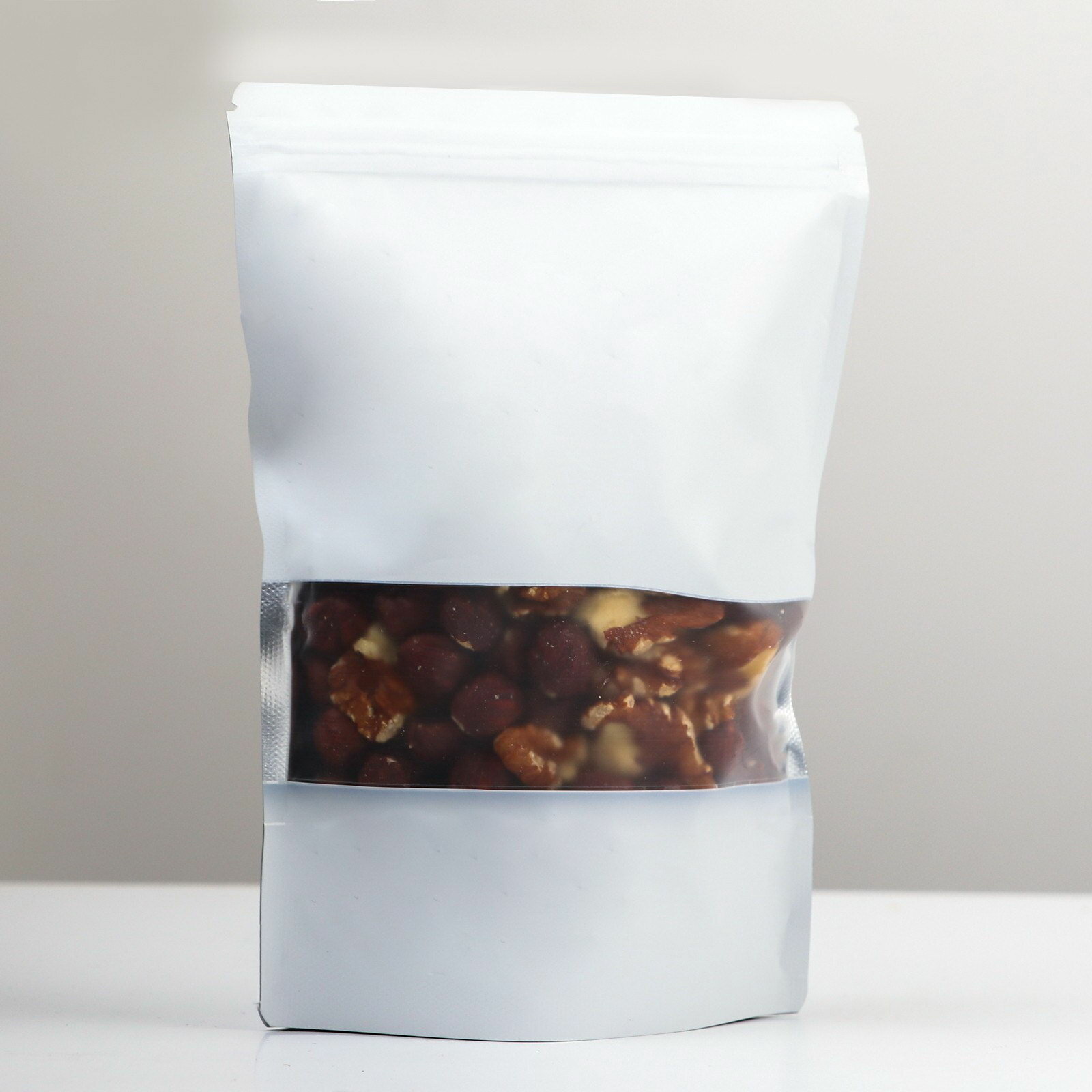 Пакет дой-пак, матовый, белый с окном, 14x20x4 см, цвет: белый, 100 шт.