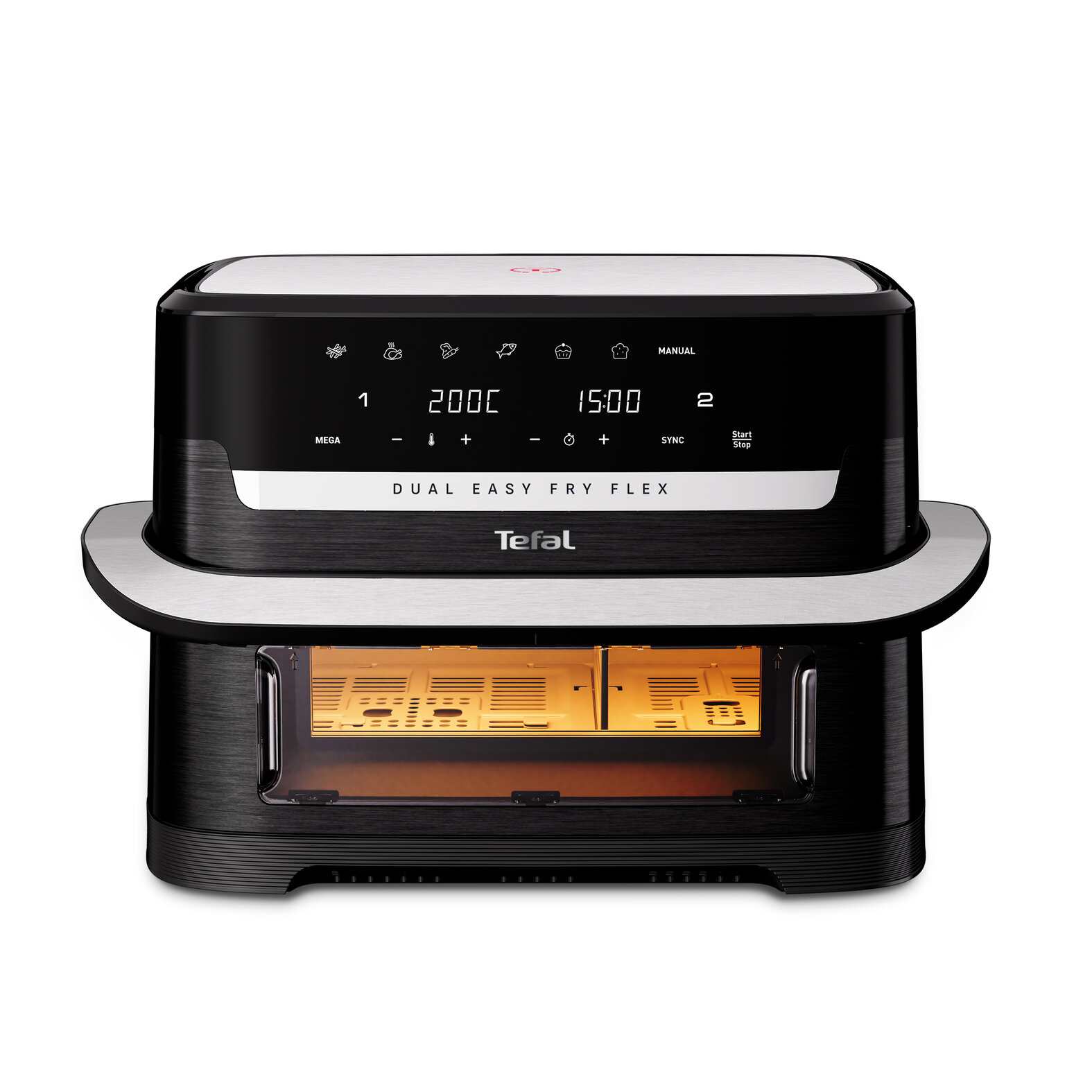 Аэрогриль Tefal Dual Easy Fry Flex EY9228E0, 2700 Вт, 7 программ приготовления, черный