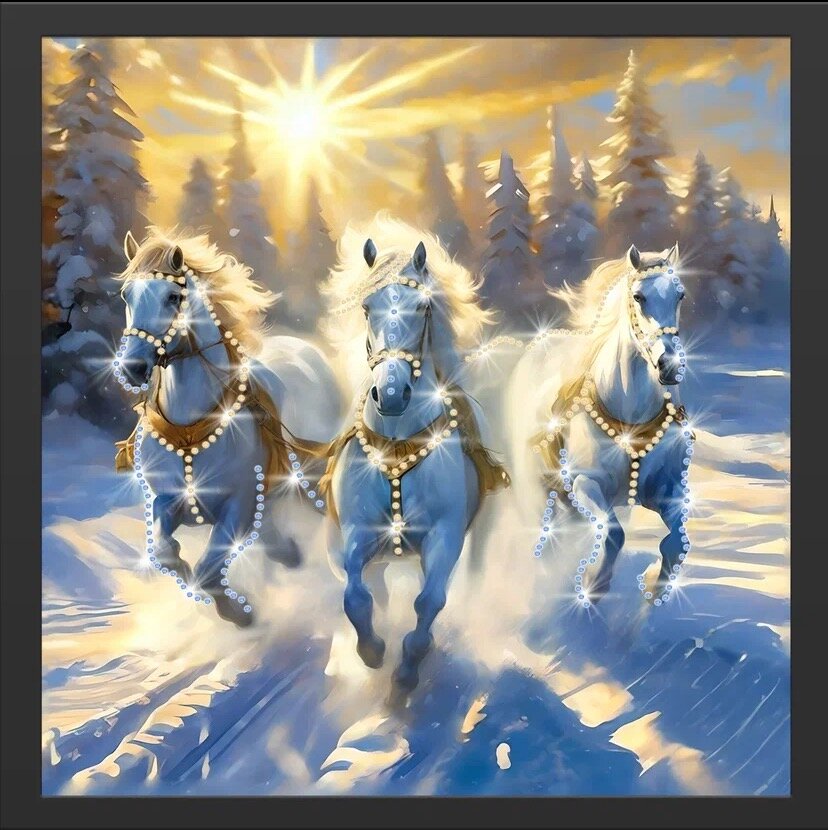 Картина «Белоснежная тройка» с кристаллами Swarovski, 20x20 см