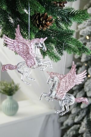 Набор ёлочных украшений-подвесок хрустальные единороги, акрил, розовые, 15 см, 2 шт, Koopman International CAA222640