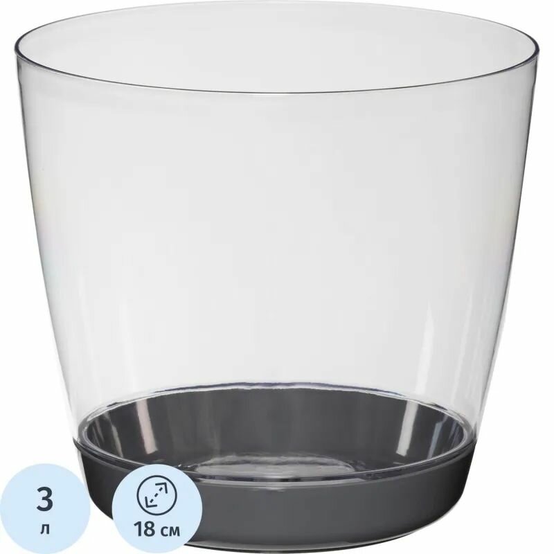 Кашпо орхидея D180 мм 3 л с поддоном, Прозрачный