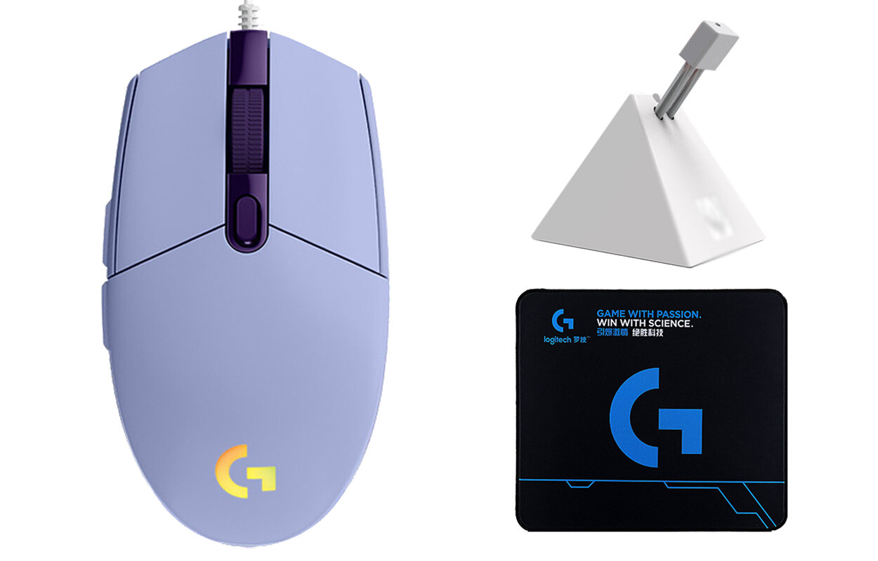 Игровая мышь Logitech G102 2 проводная с RGB Flow, фиолетовая, легкая, сенсор 8000DPI, в комплекте коврик и клипса