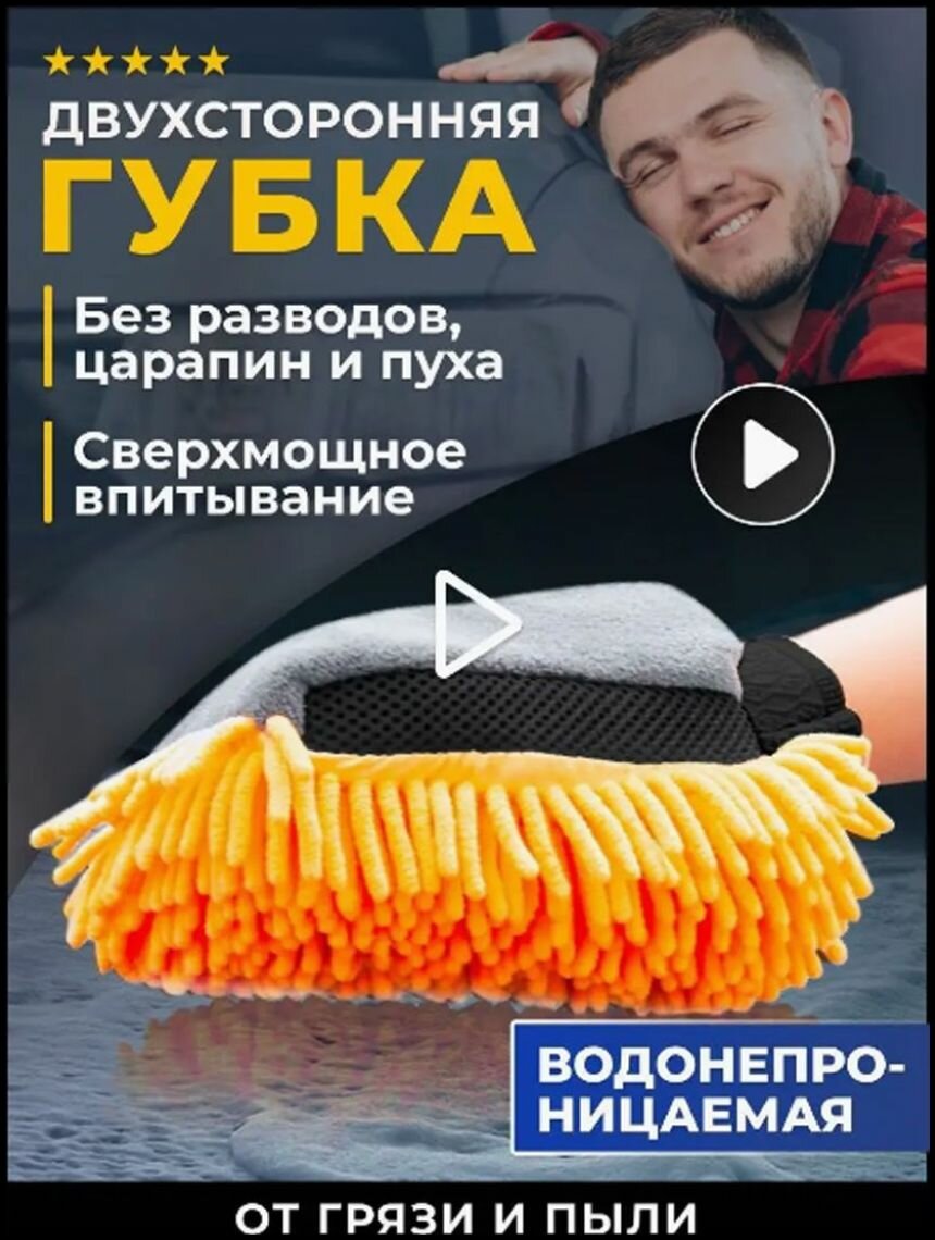 Варежка губка для мойки автомобиля, перчатка для чистки авто универсальная из микрофибры
