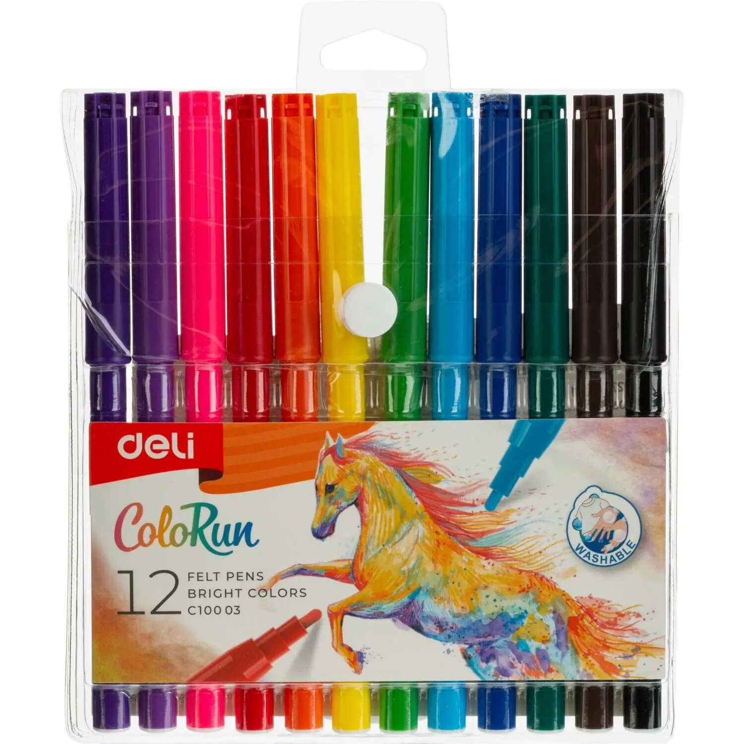 Фломастеры набор Deli ColoRun вентилир. 12цв. пакет с европодвес, EC10003