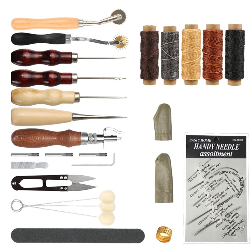 Полные кожаные ремесленные инструменты набора инструментов для ручной строчки швейной нить