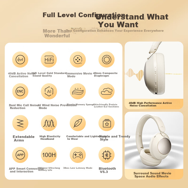 IKF K5 active noise reduction headset Bluetooth headset gold standard sound quality wireless wired headset gaming low latency long battery life student sports suitable for mobile phones and tablets Athens black