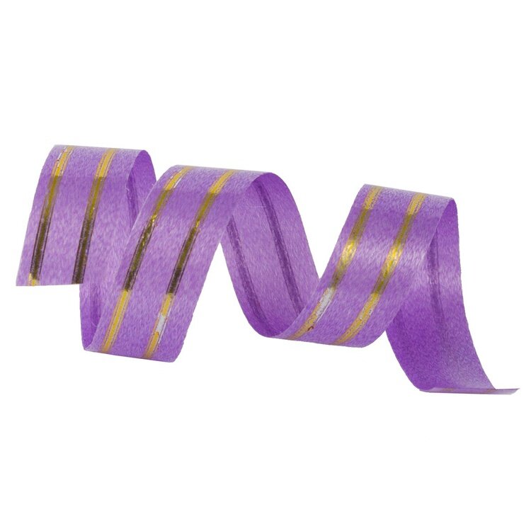 Лента декоративная КНР сиреневая, с золотистой полосой, ширина 10 мм, длина 91 м
