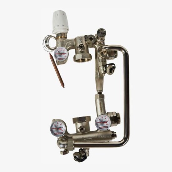 Насосно-смесительный узел Rommer с термоголовкой, перепускным клапаном и байпасом, без насоса (RDG-0120-008000)