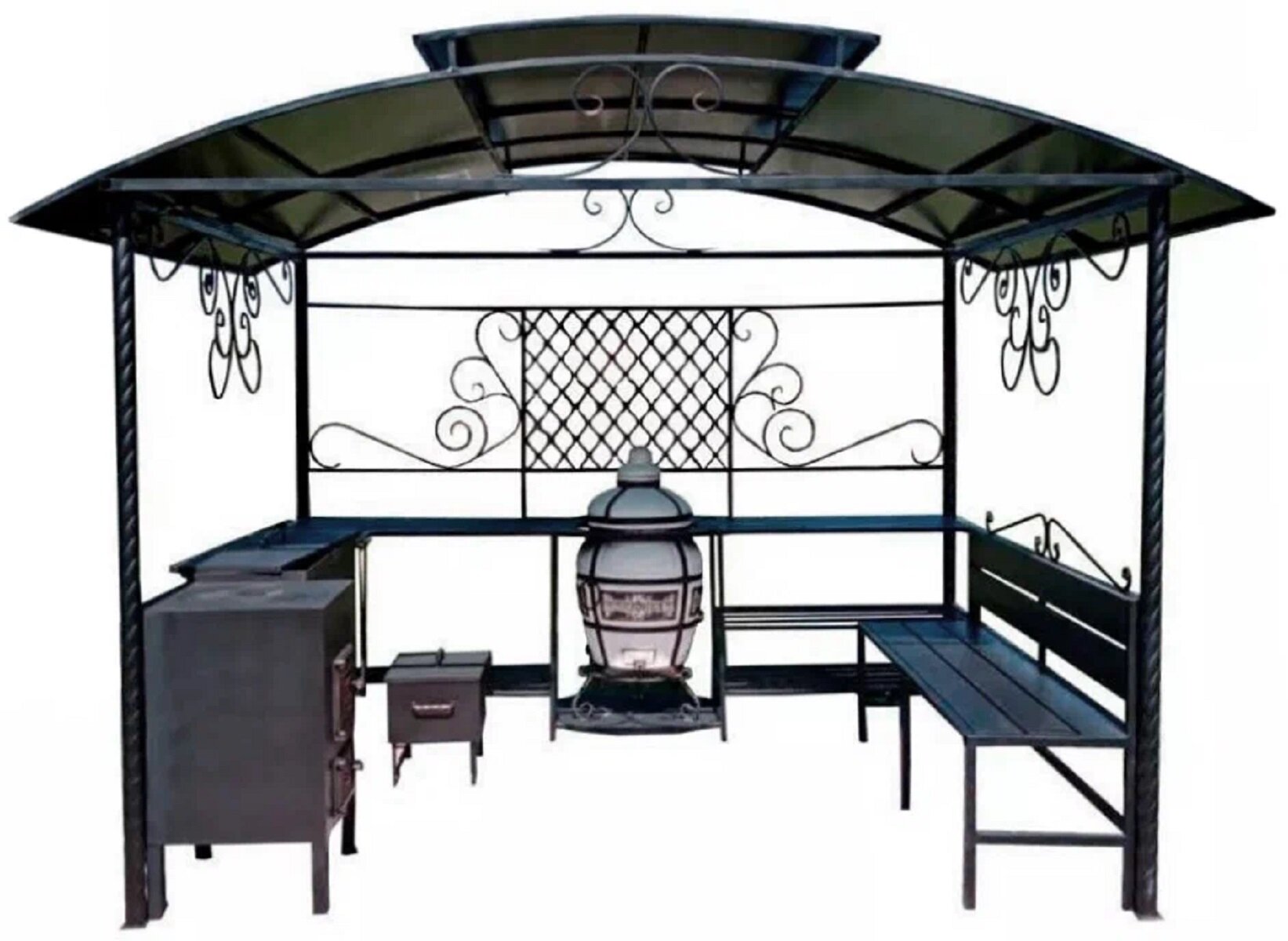 Мангал-беседка Купол-Н, цельносварной каркас, 2800 x 2500 x 2400 мм