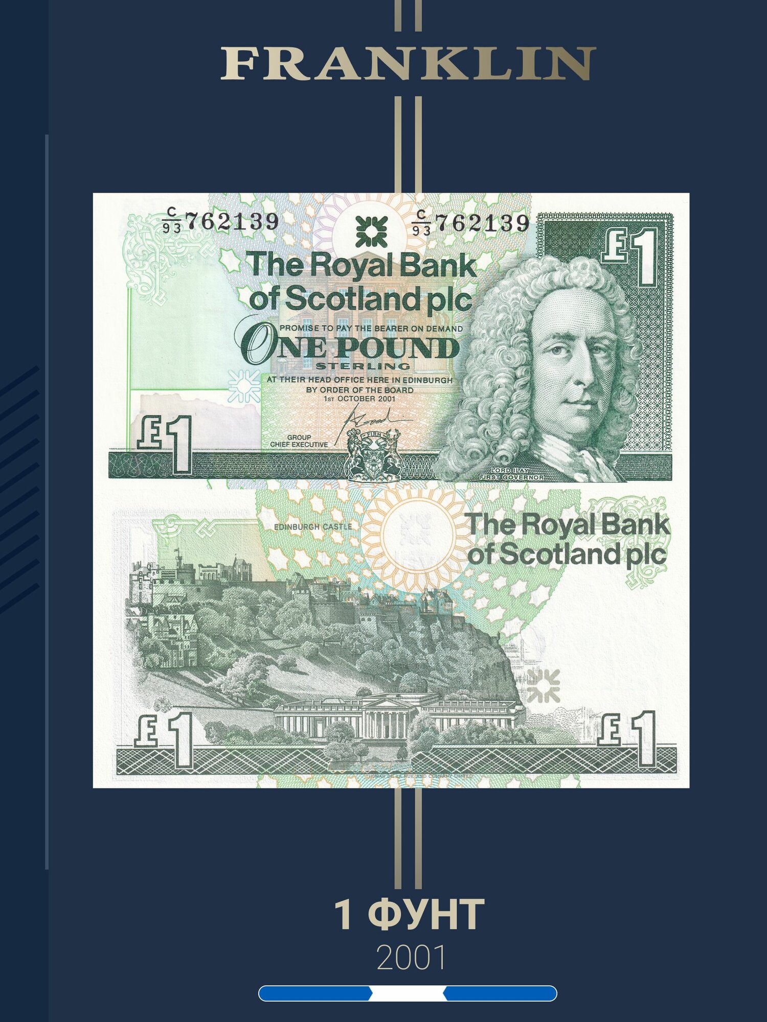 Банкнота Шотландия 1 фунт 2001 год (UNC) Pick 351е.2