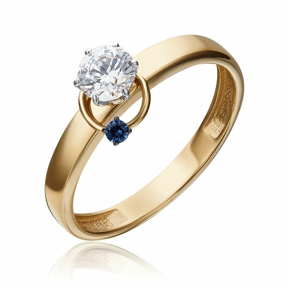 Кольцо помолвочное, комбинированное золото, 585 проба, родирование, шпинель синтетическая, фианит