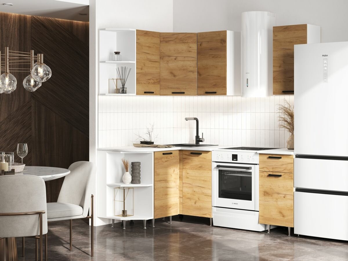 ЛДСП Кухня Рио NEW 2,0х1,3м Дуб Крафт, Белый, Столешница Антарес