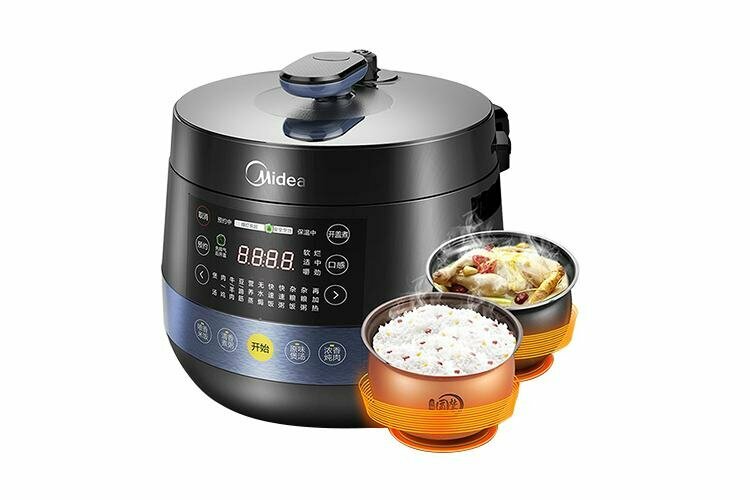 Электрическая скороварка Midea YL50Easy202, черная, одна кнопка ручного выпуска воздуха, двойная вставка в одном горшке