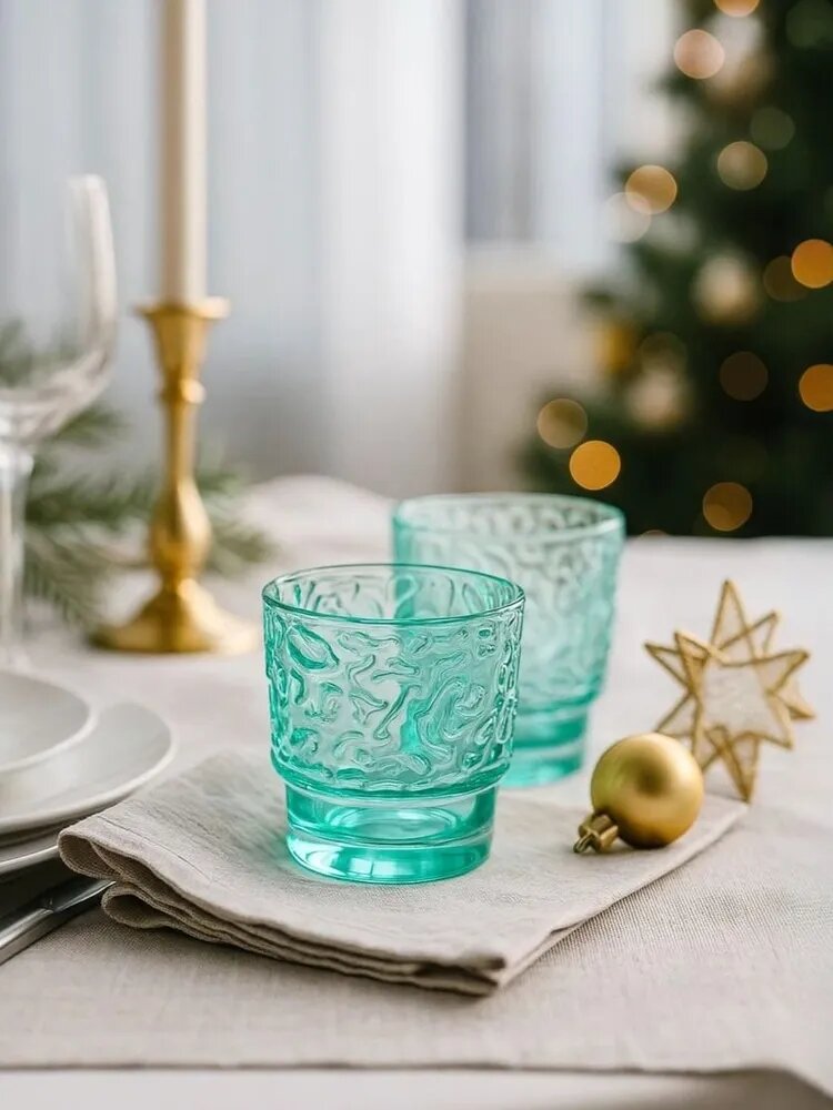 Набор стаканов цветных зеленых 2 шт, 350 мл, с рисунком. Коробка подходит для подарка. Упрочненное цветное.