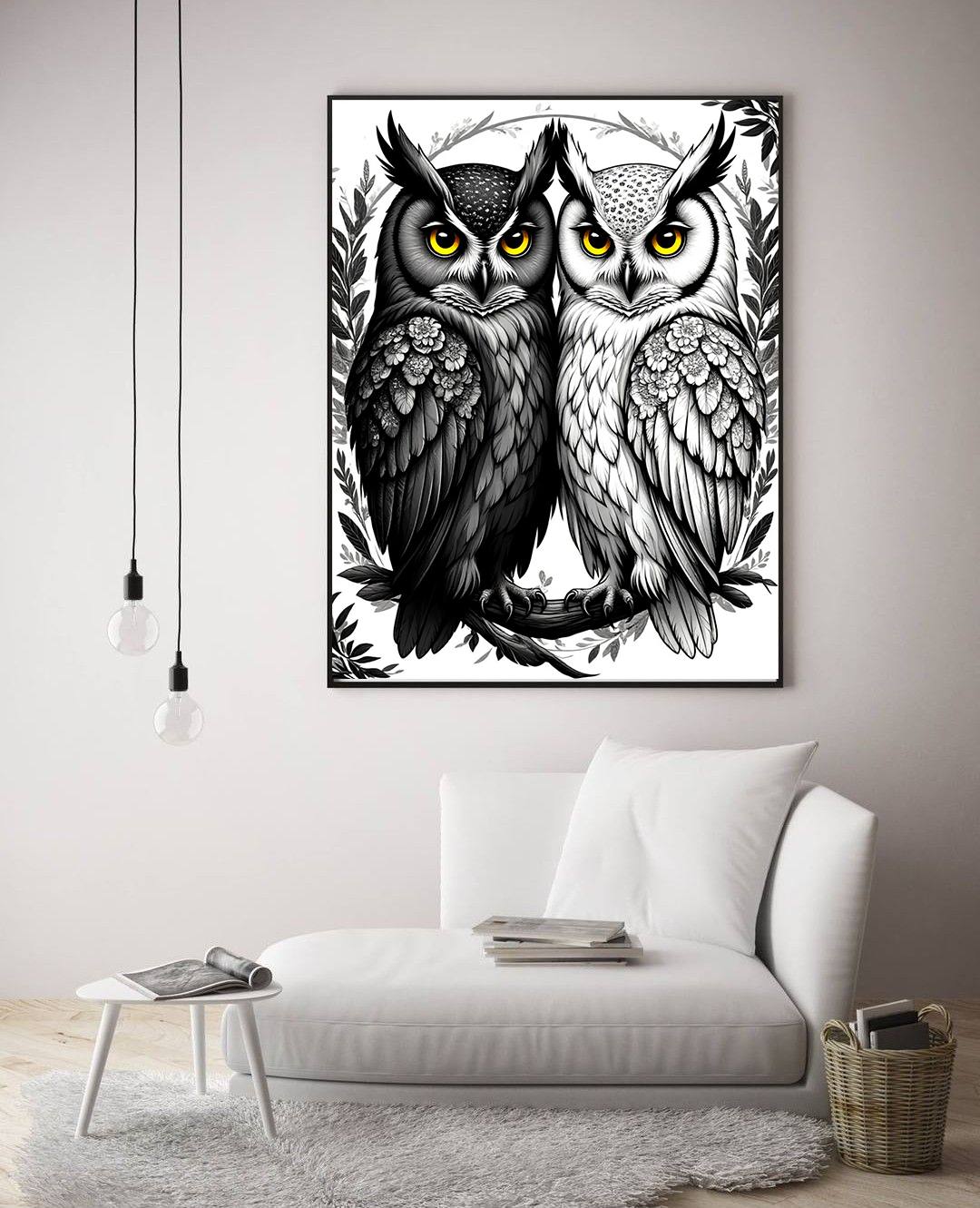 Картина на стену для интерьера "Две совы" 40х50 см, холст на подрамнике, InterHobby