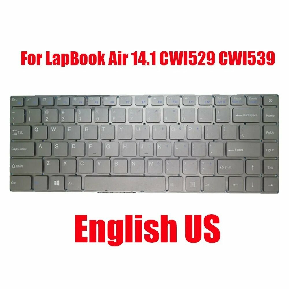 RTDPART Клавиатура проводная для Chuwi LapBook Air 14.1 CWI529 CWI539 Английский США Серый Без, Английская раскладка, черный
