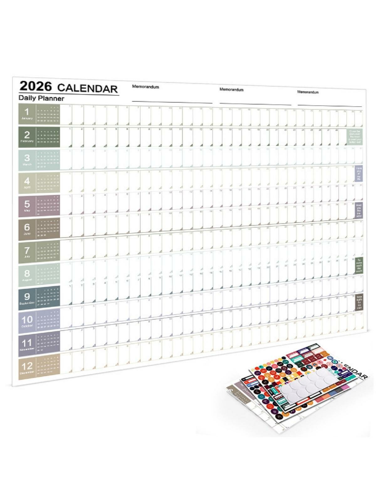 Настенный планировщик на 2026 год со съемной наклейкой, годовым обзором и плотной бумагой