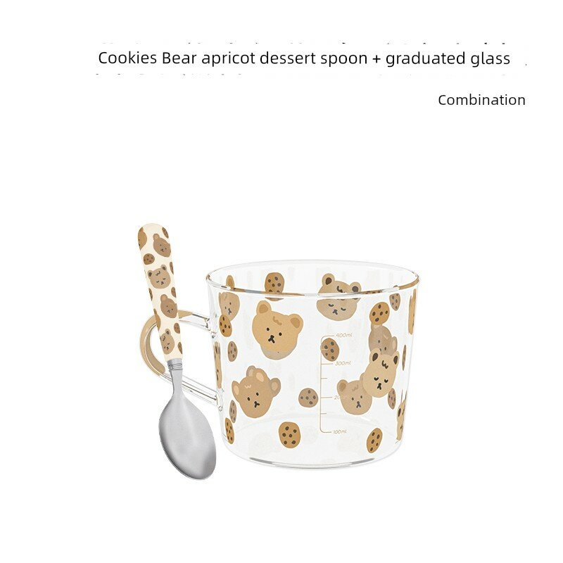 Набор из абрикосовой ложки и стакана с градуировкой Cookie Bear, рисунок медвежонка, 10 унций