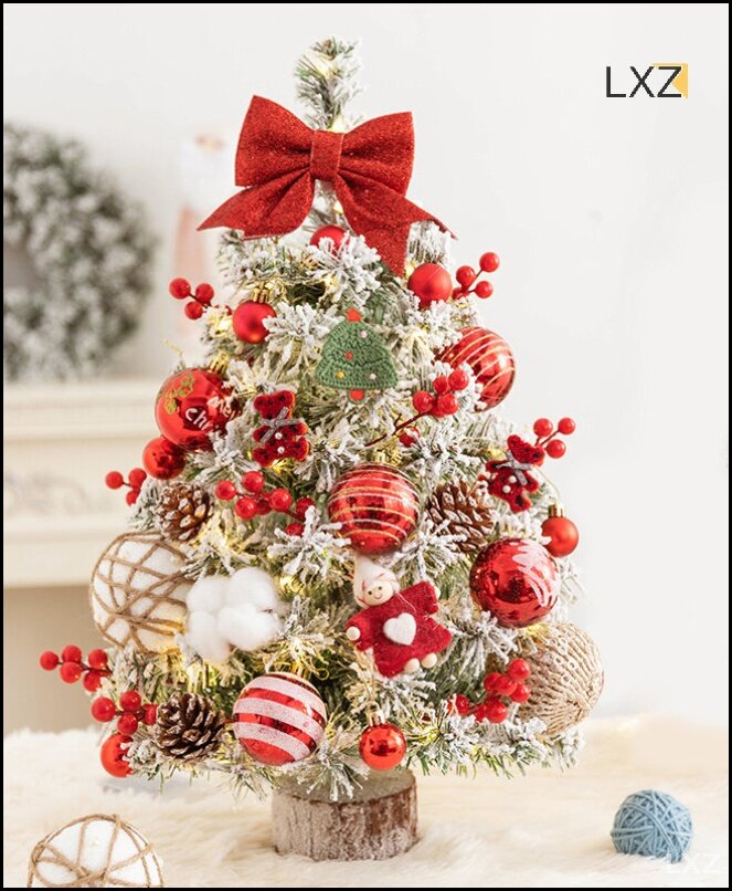 Елка настольная "Красная буря", с игрушками, гирлянда, LED-подсветка, 60см