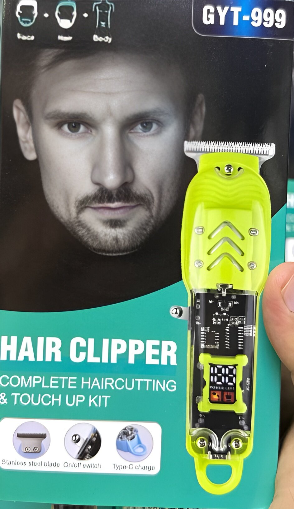 Прозрачная электрическая машинка для стрижки волос: с Type-C зарядкой, моющейся головкой для дома.