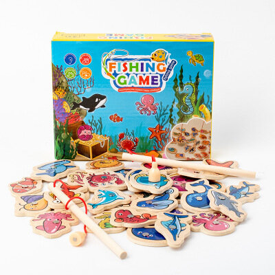 Wei Wei Tiger Магнитная Рыбалка Игрушка Малышка Рука и Глаза Координация Тренировка Рыбалка Игра Деревянные развивающие