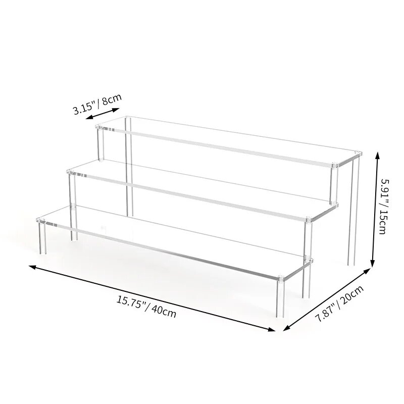 Прозрачный акриловый стеллаж 40x8см, 3 яруса