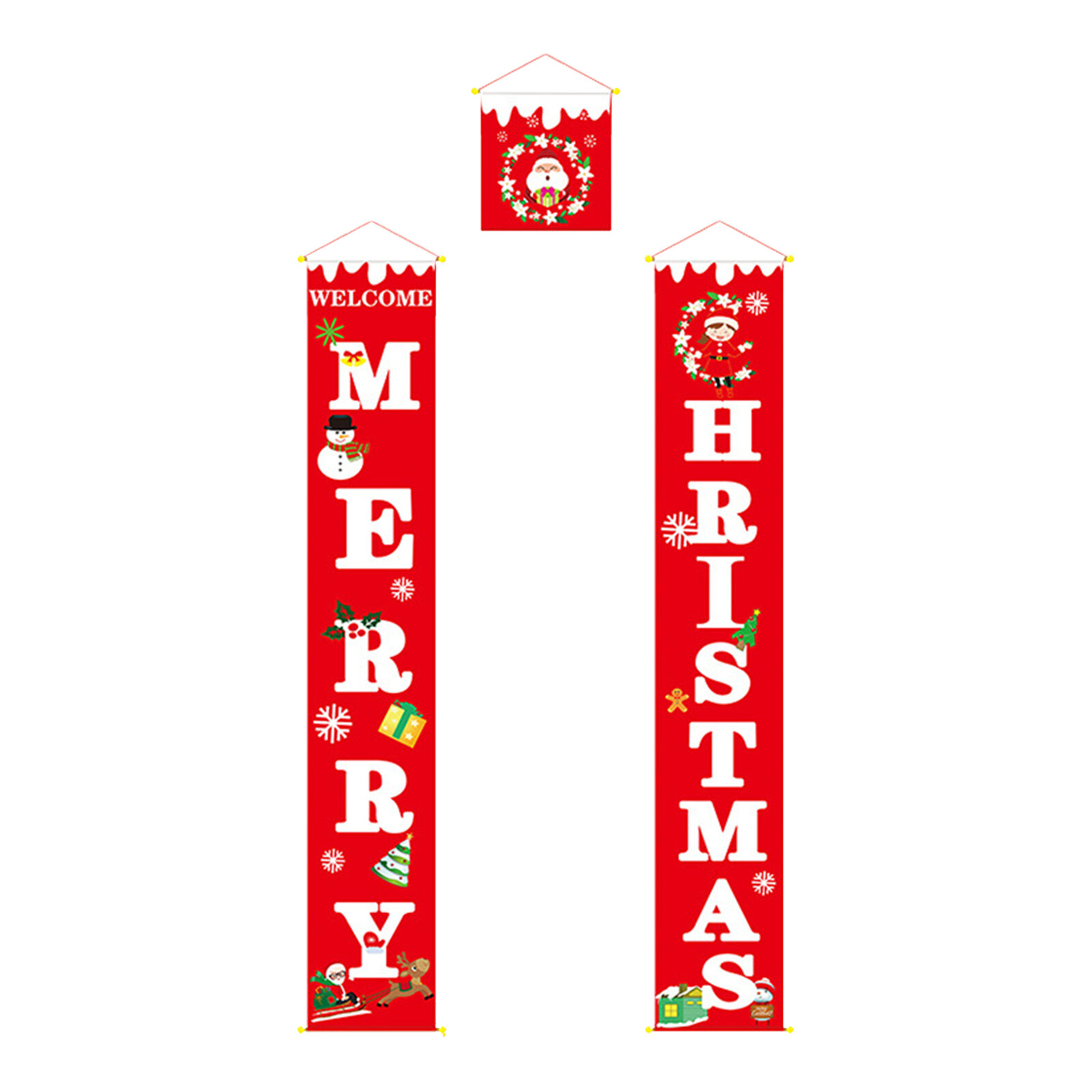 3PCS Значки для Входа на Рождество Merry Christmas Баннеры для Подвешивания Приветственные Баннеры для Дверей Рождество Значки для Подвешивания Украшения для Дома Стены Окна Сад Торжества Подарки Красный Синий Зеленый 150см Неварезной Ткань Санта-Клаус