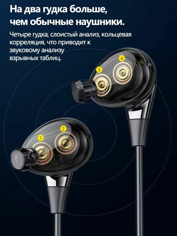 Наушники проводные с микрофоном, 3.5 мм, черный гарнитура мини-джек