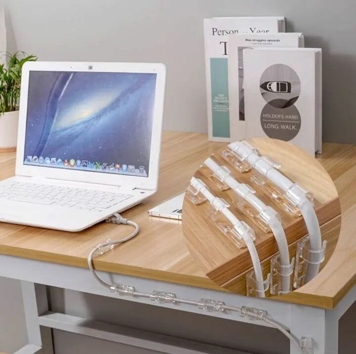 Держатель проводов 4-6 мм набор из 20 шт / зажим органайзер для кабелей прозрачный / клипсы для гирлянд самоклеящиеся