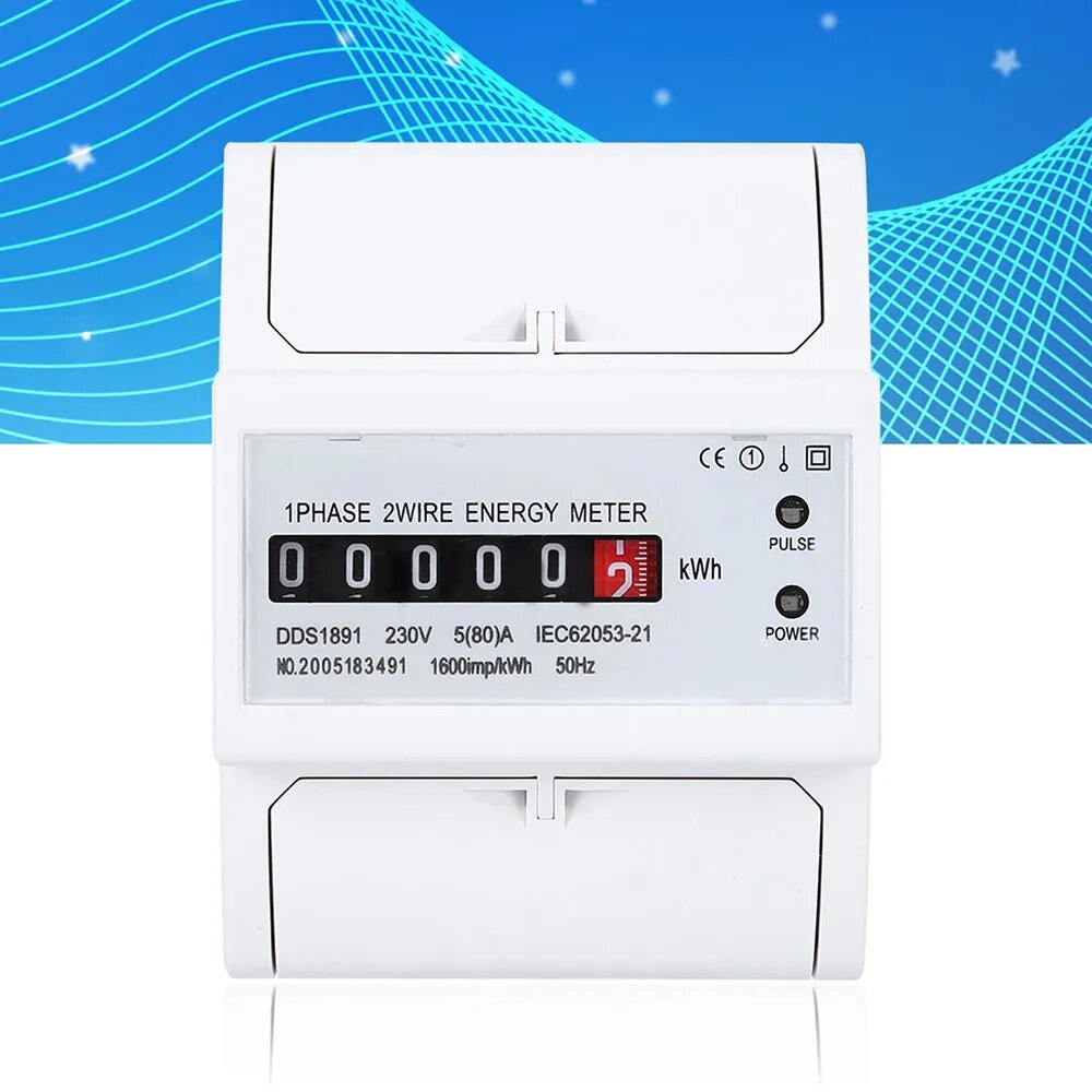 Однофазный счетчик электроэнергии DDS1891 230V 5(80)A 1600imp/kWh 50Hz — фото 1