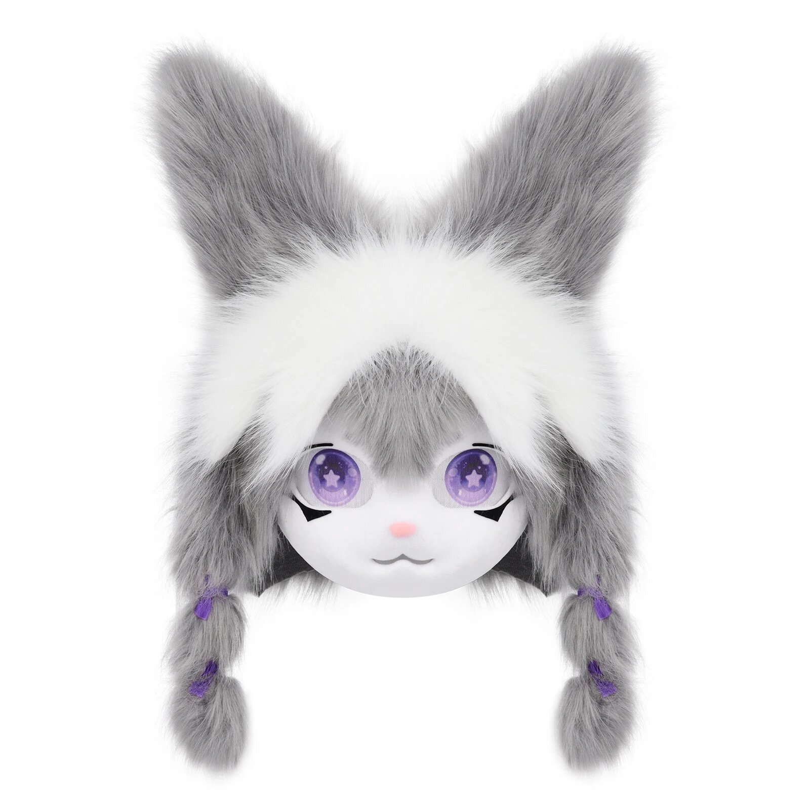 Пушистая маска головы кошки Graywhite