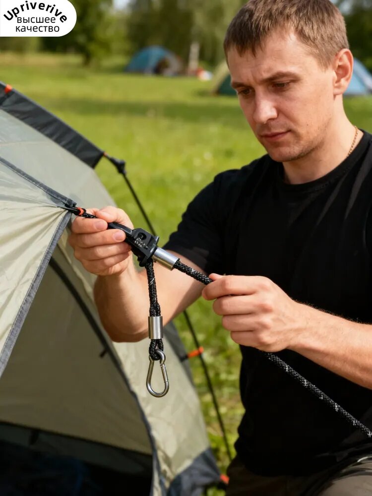 Веревка с карабином, Металлический карабин с храповиком, канат толщиной 6 мм снабжен крючками из нержавеющей стали.