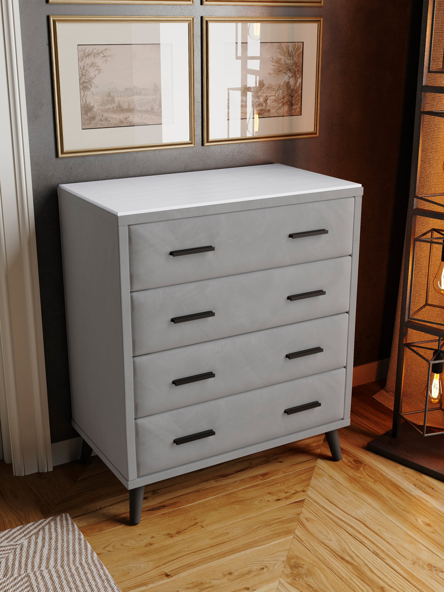 Интерьерный комод Пай от Тэкс 930х800х460 мм светло-серый/мдф холст белый