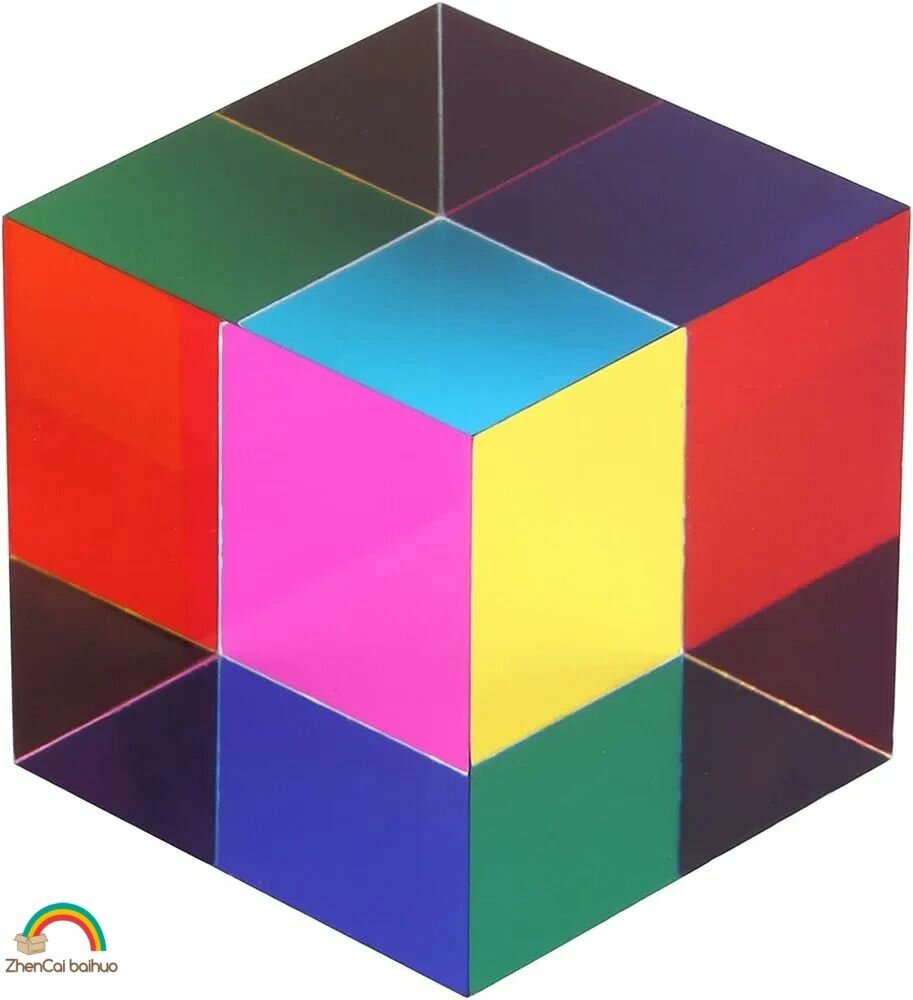 ZhuoChiMall CMY Color Cube, 1,6-дюймовая (40 мм) акриловая призма CMYcube для украшения рабочего стола дома или офиса, обучающие игрушки для науки Развивающие подарки для детей