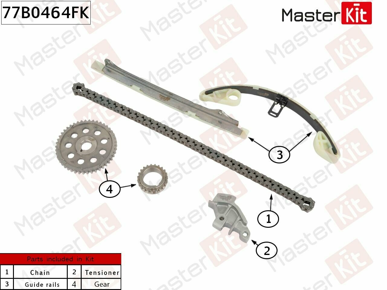 Комплект цепи ГРМ HONDA L12/L13/L15/LDA3 FIT 01-08/FIT 08-13/JAZZ GE 08-13 MasterKit 77B0464FK
