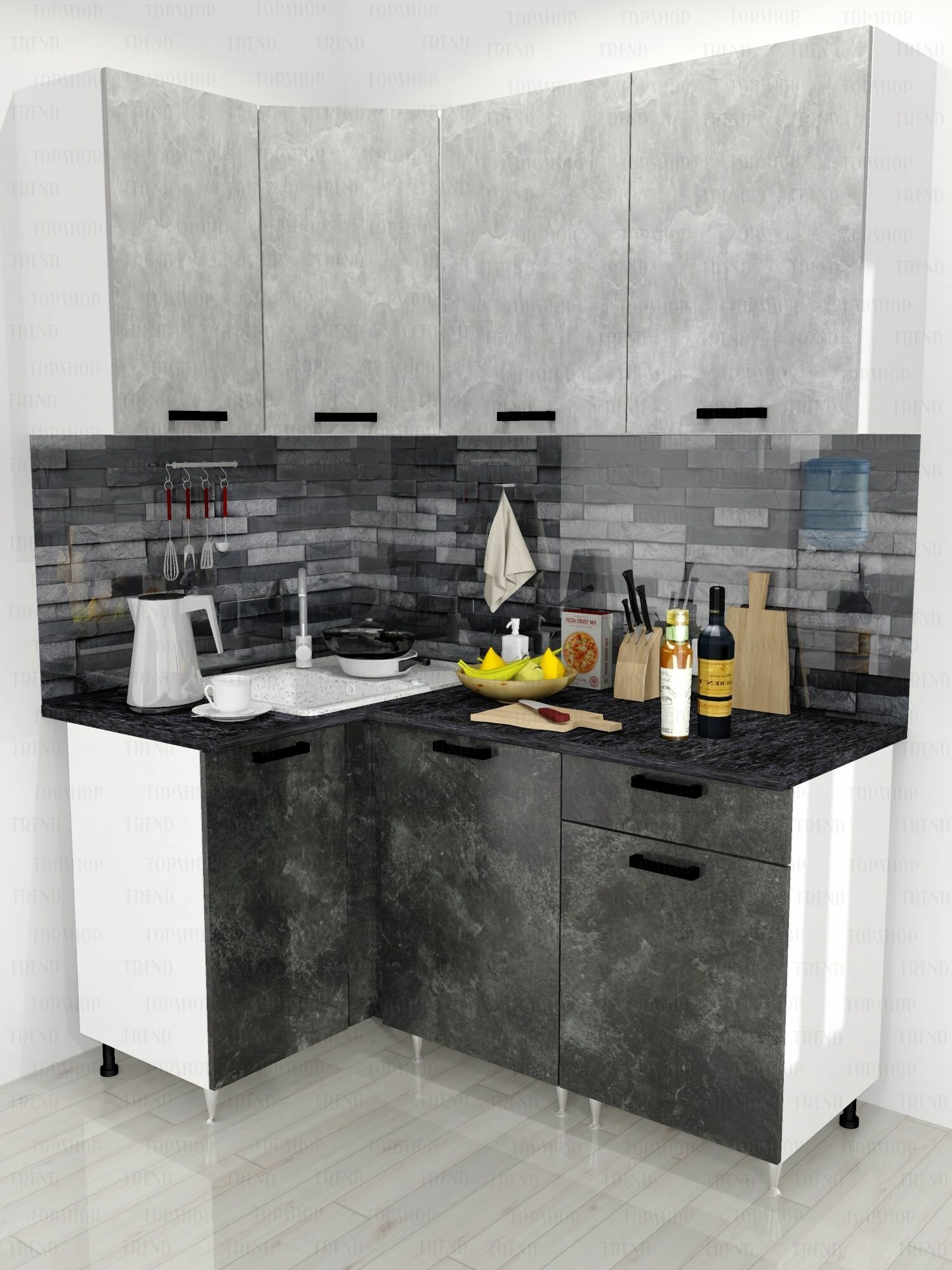 Кухонный гарнитур 100х160 см, Бетон (Кастилло темный)