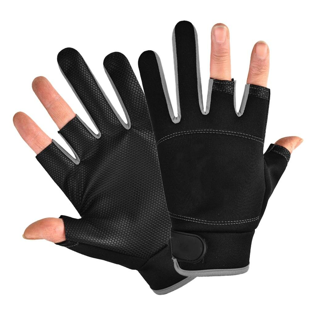 Трёхпалые перчатки для рыбалки, мотоцикла, альпинизма, походов и велосипеда, Черный серый