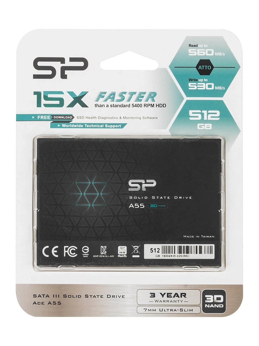 Накопитель SSD Silicon Power SATA-III 512GB SP512GBSS3A55S25 Ace A55 2.5"