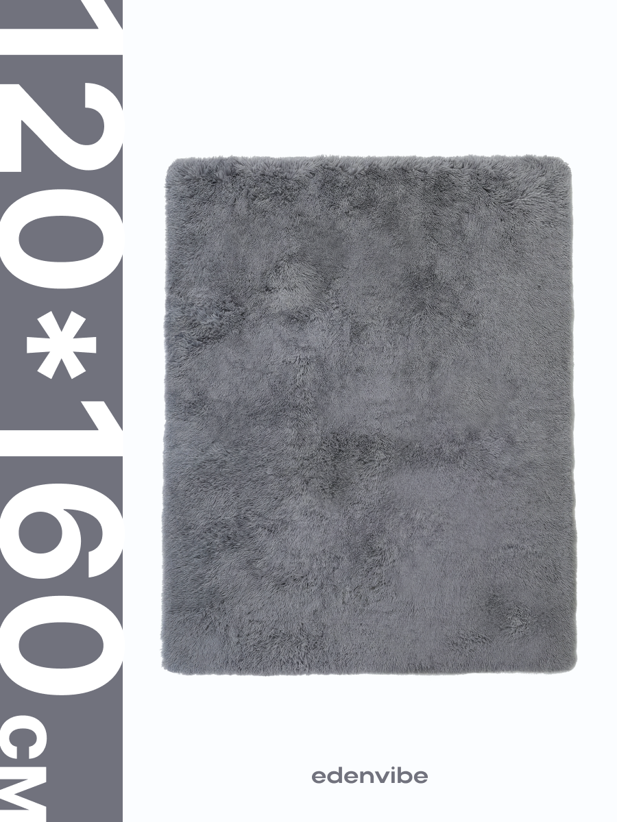 Ковер на пол 120х160 с длинным ворсом в гостиную пушистый Edenvibe, цвет серый