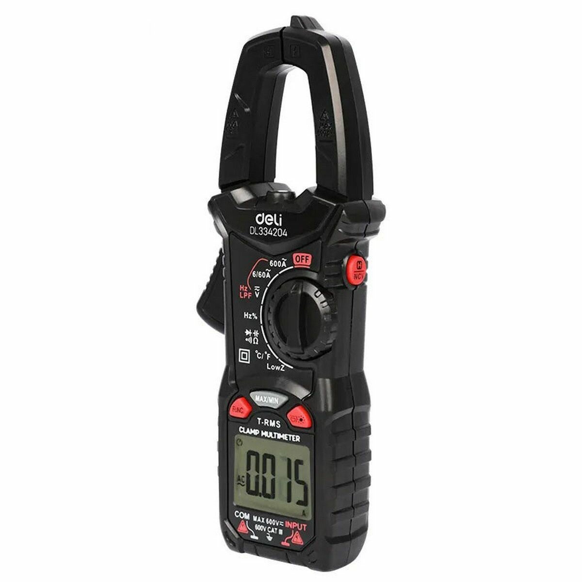 Токоизмерительные клещи цифровые DELI DL334204 (раскрытие клещей 25мм, CAT III 600В, 600А, 60 МОм)