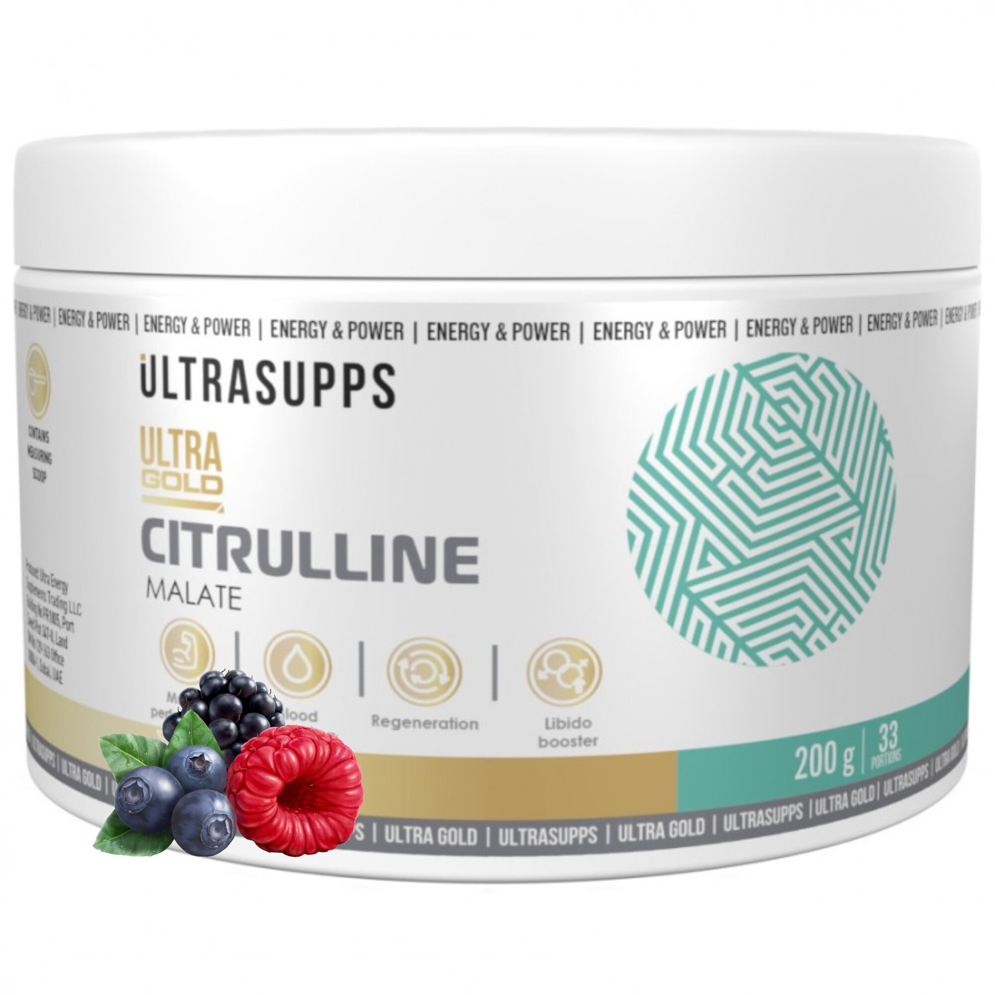 Л-Цитруллин малат UltraSupps Ultra Gold Citrulline Malate - 200 г, лесные ягоды