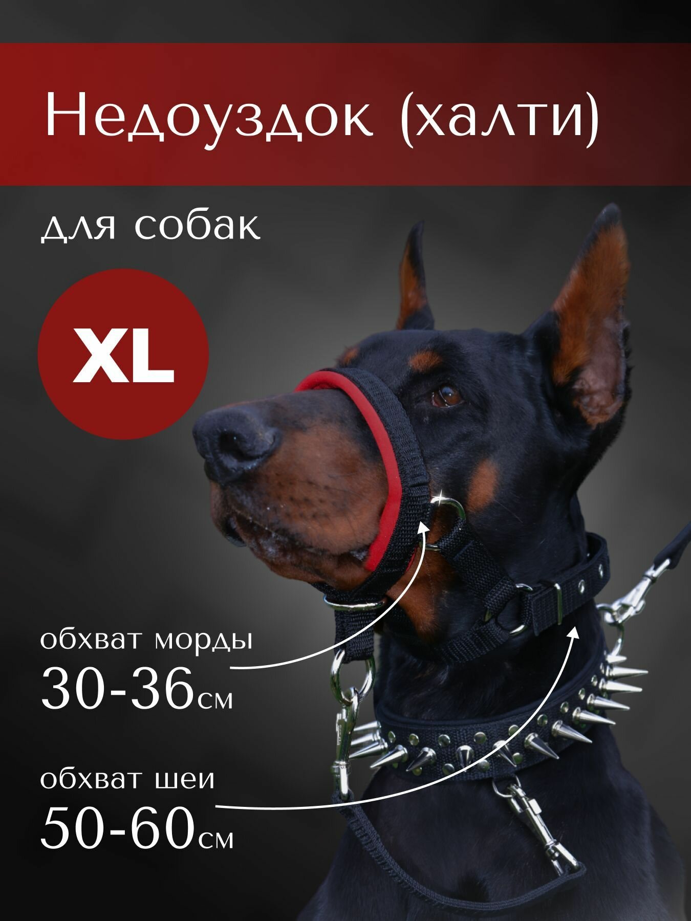 Недоуздок(халти) TESLA COLLAR для собак "XL" с красным подкладом
